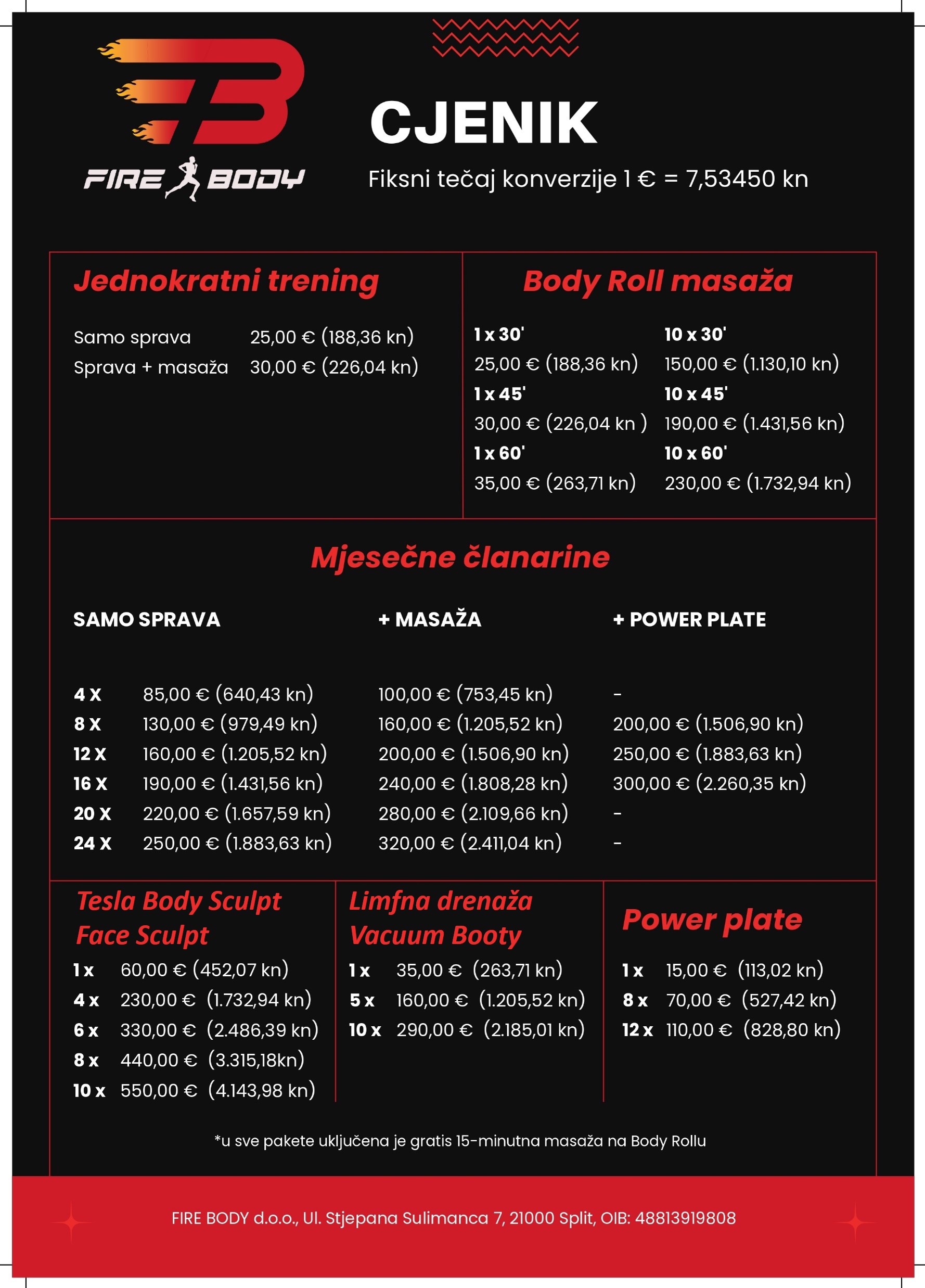 Cjenik | Fire Body Split